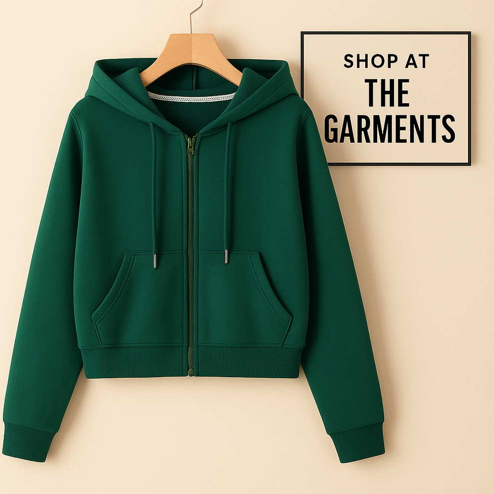BOTTLE GREEN CROP ZIPPER HOODIE – The Garments